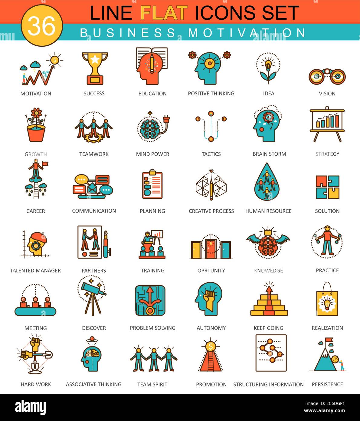 Vector Business motivation and discipline flat line icon set. Modern ...