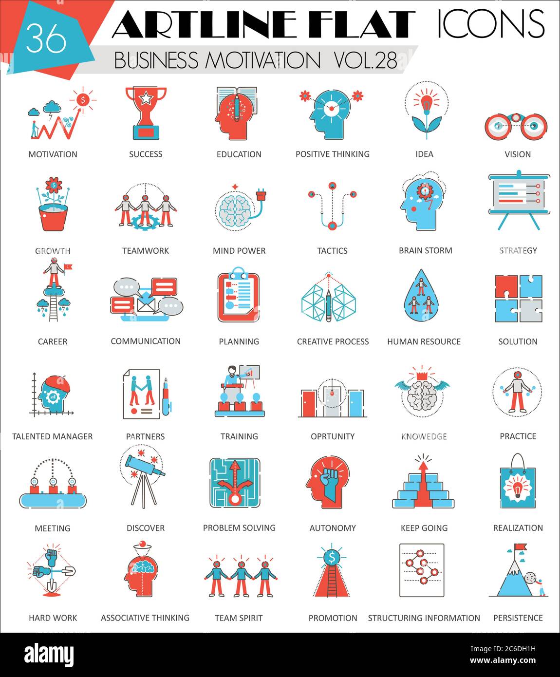 Vector Business motivation ultra modern outline artline flat line icons ...