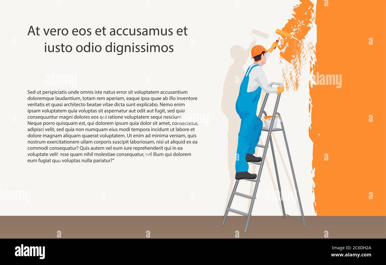 Man decorator painter painting a color wall. Process concept Stock ...
