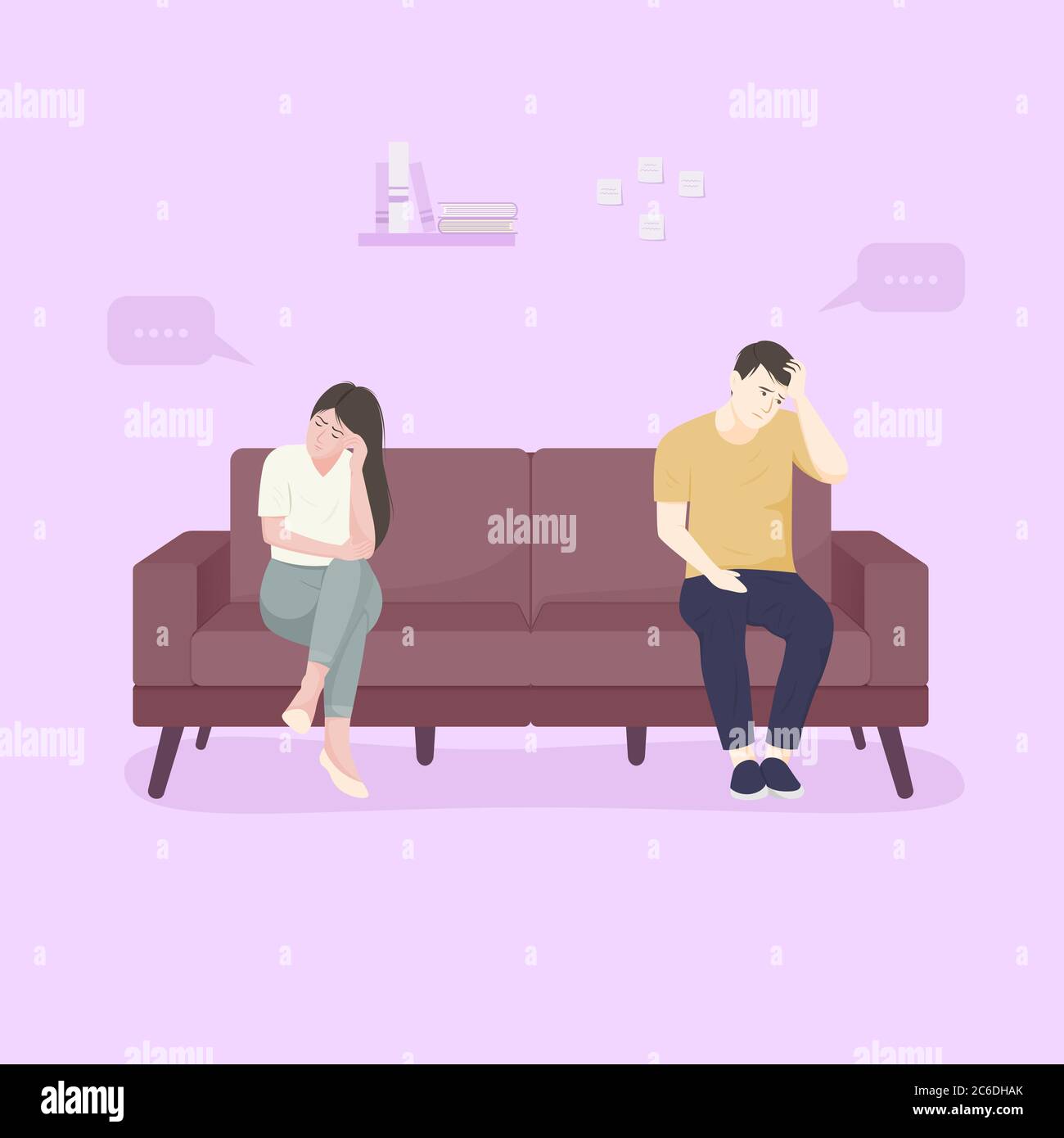 Stressed Married Couple Sitting Separately On Different Sides Of Couch