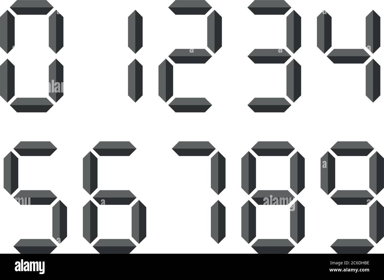 Grey 3D-like digital numbers. Seven-segment display is used in ...
