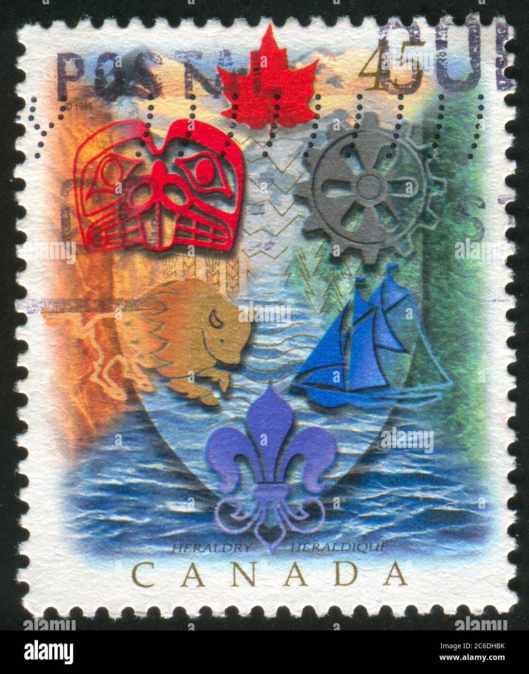 CANADA - CIRCA 1996: stamp printed by Canada, shows Canadian Heraldry ...