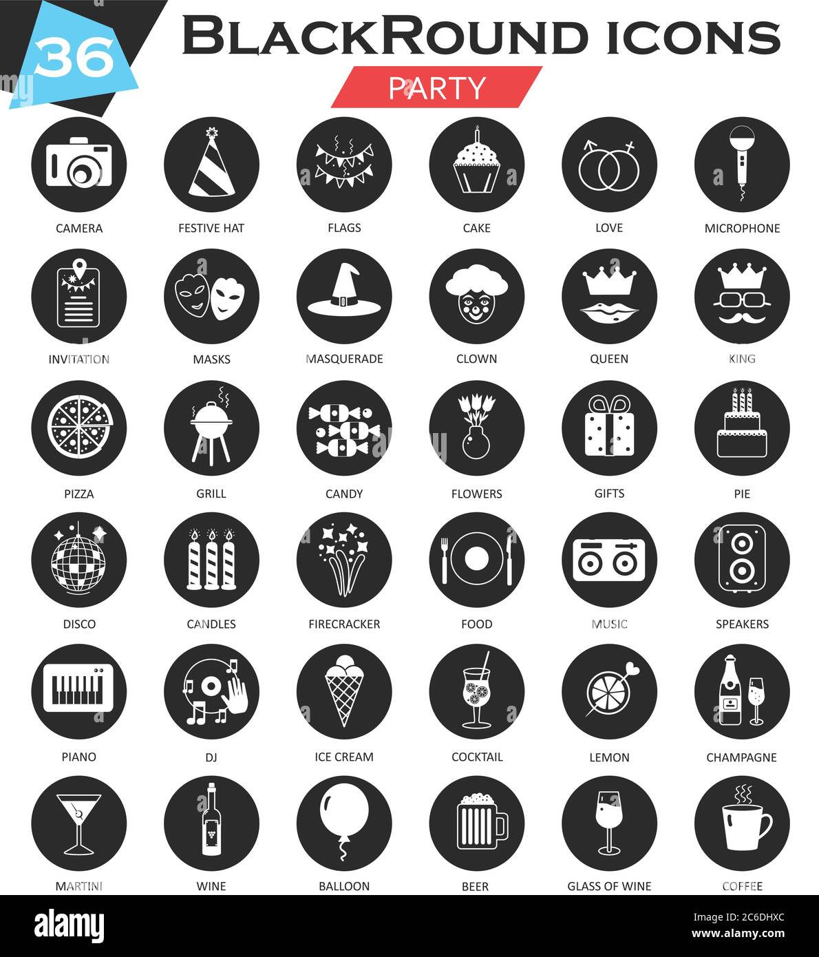Vector Party circle white black icon set. Ultra modern icon design for ...