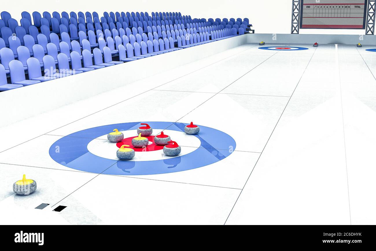 3D Render of Ice arena for playing curling Stock Photo - Alamy