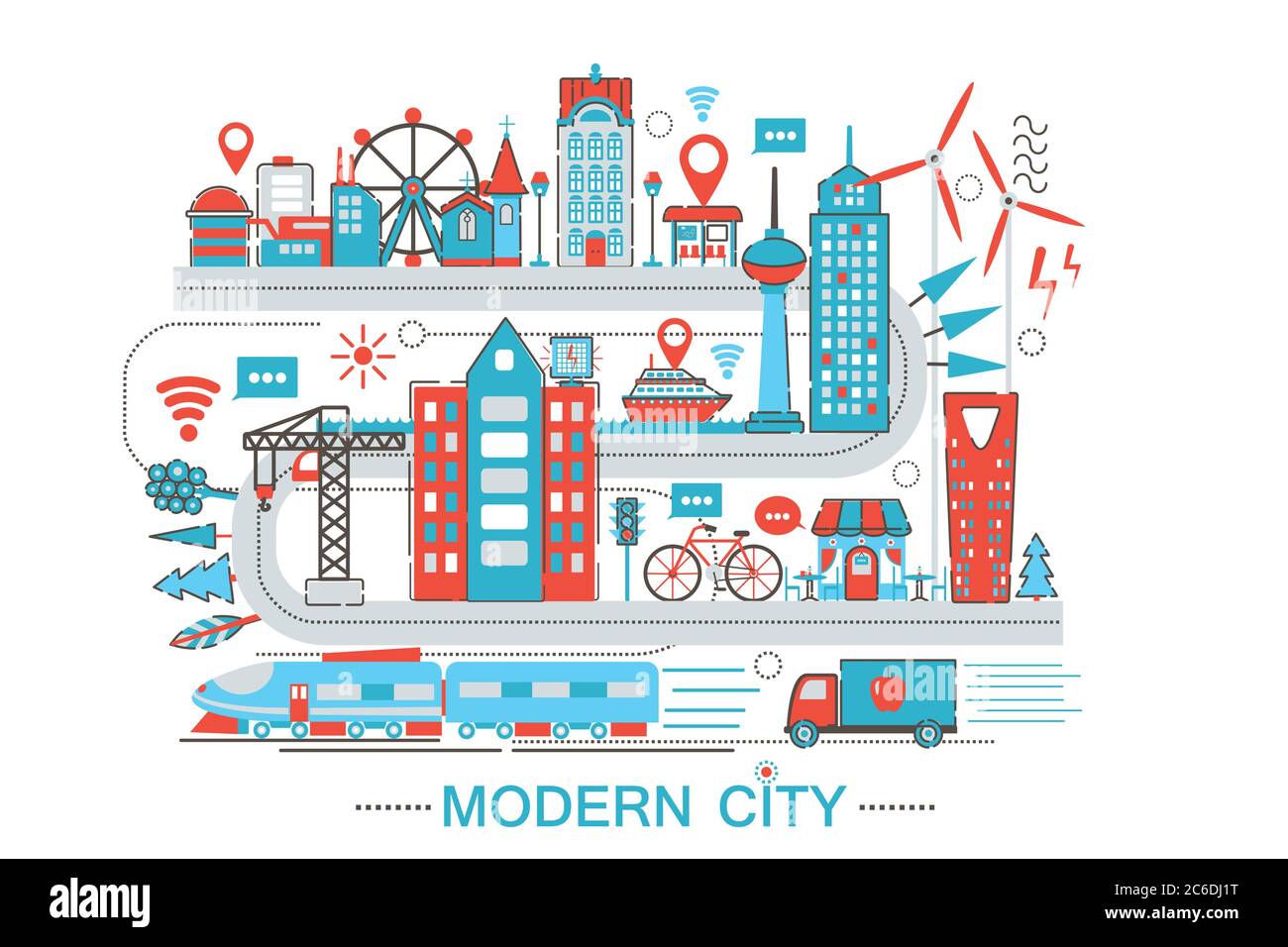Modern Modern smart city graphic flat line design style infographics ...