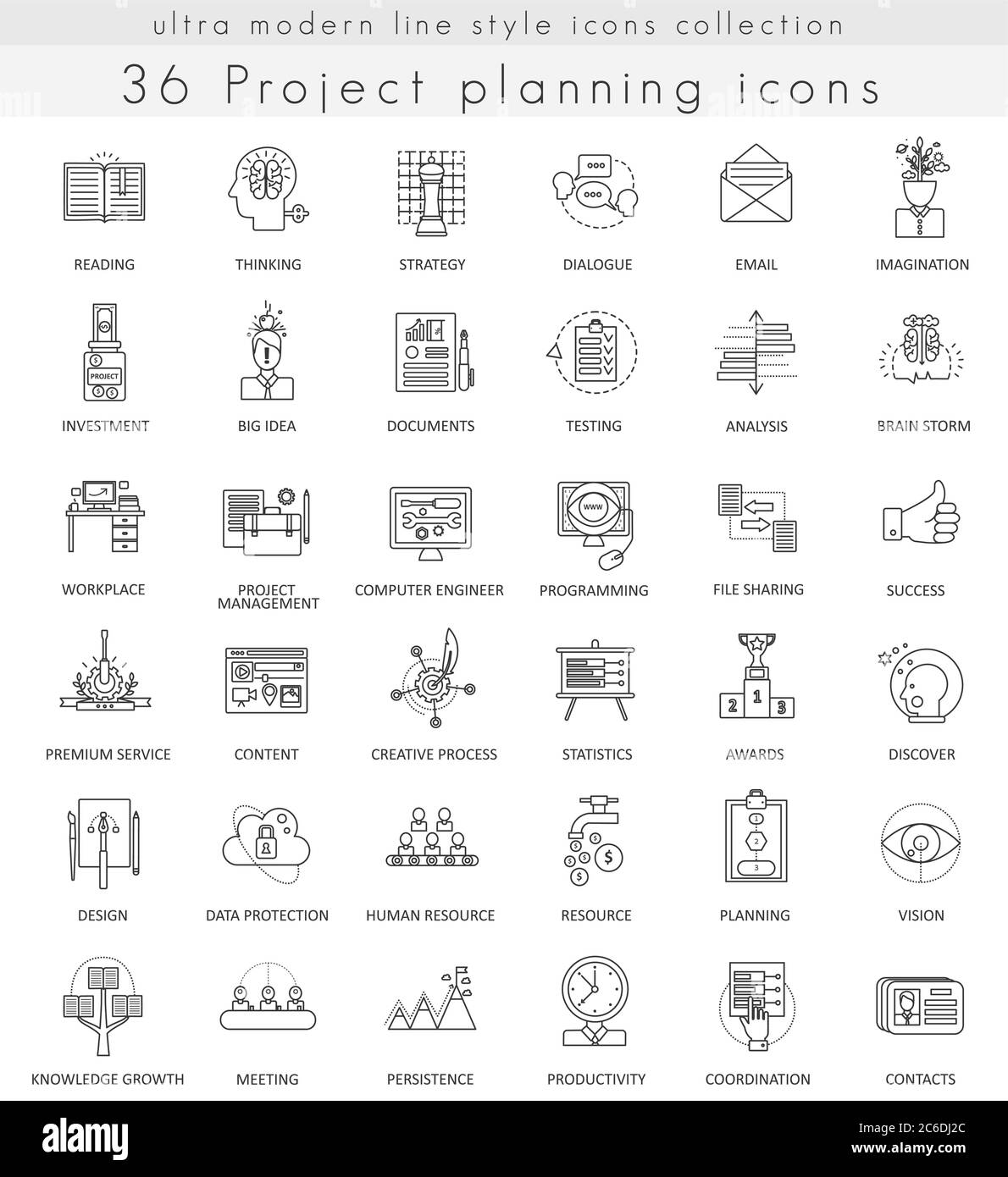 Vector Project planning strategy ultra modern outline line icons for ...