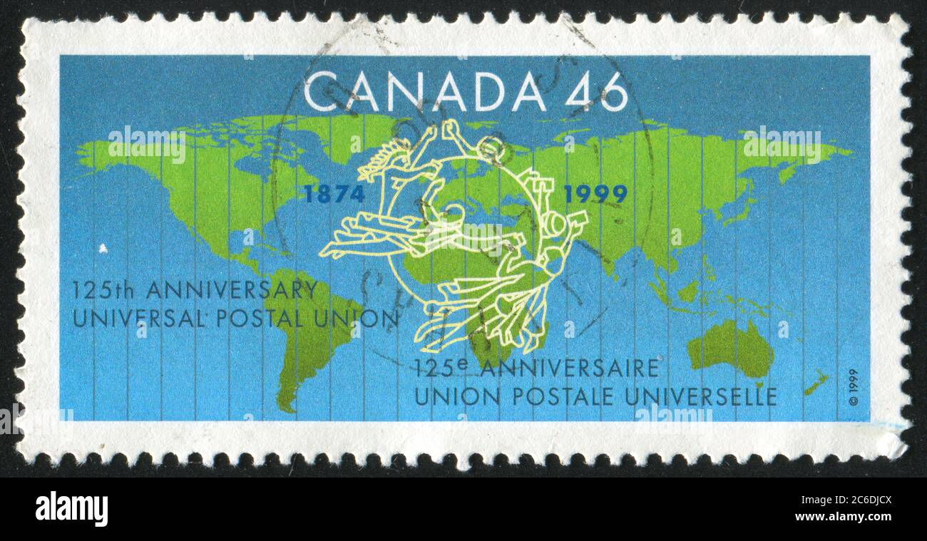 CANADA - CIRCA 1999: stamp printed by Canada, shows UPU, 125th Anniv ...