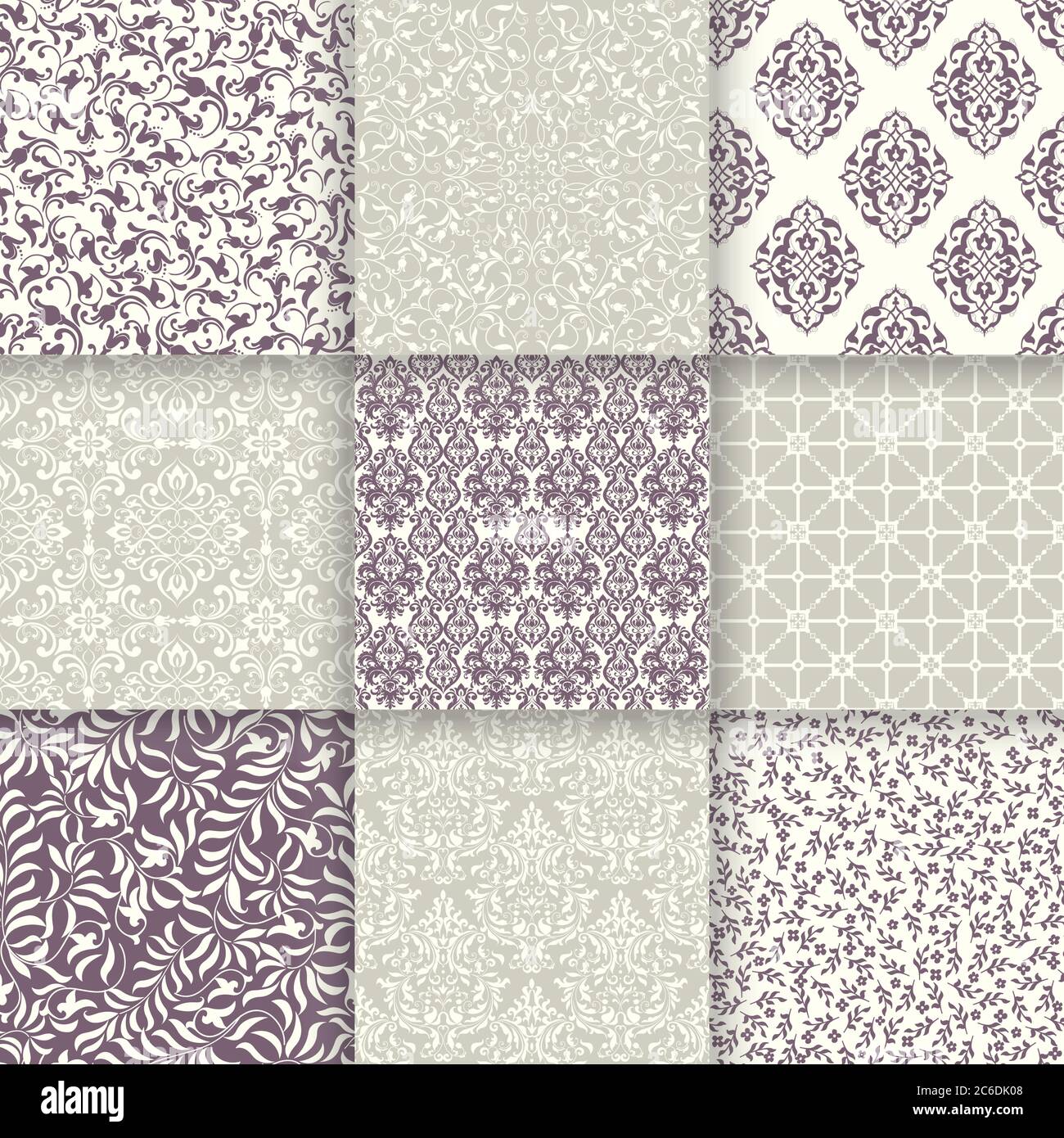 Set of 9 Vintage seamless damask patterns. Antique seamless background ...