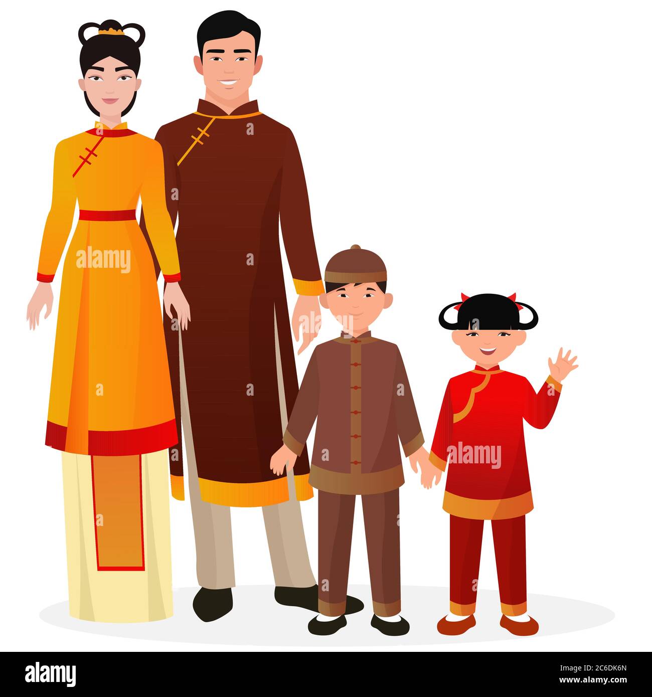 Chinese family. Chinese man and woman with boy and girl kids in ...