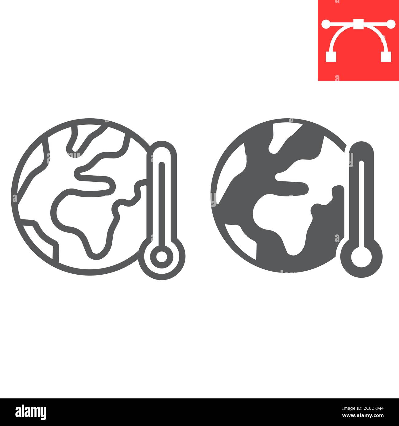 Global warming line and glyph icon, nature and ecology, planet with ...
