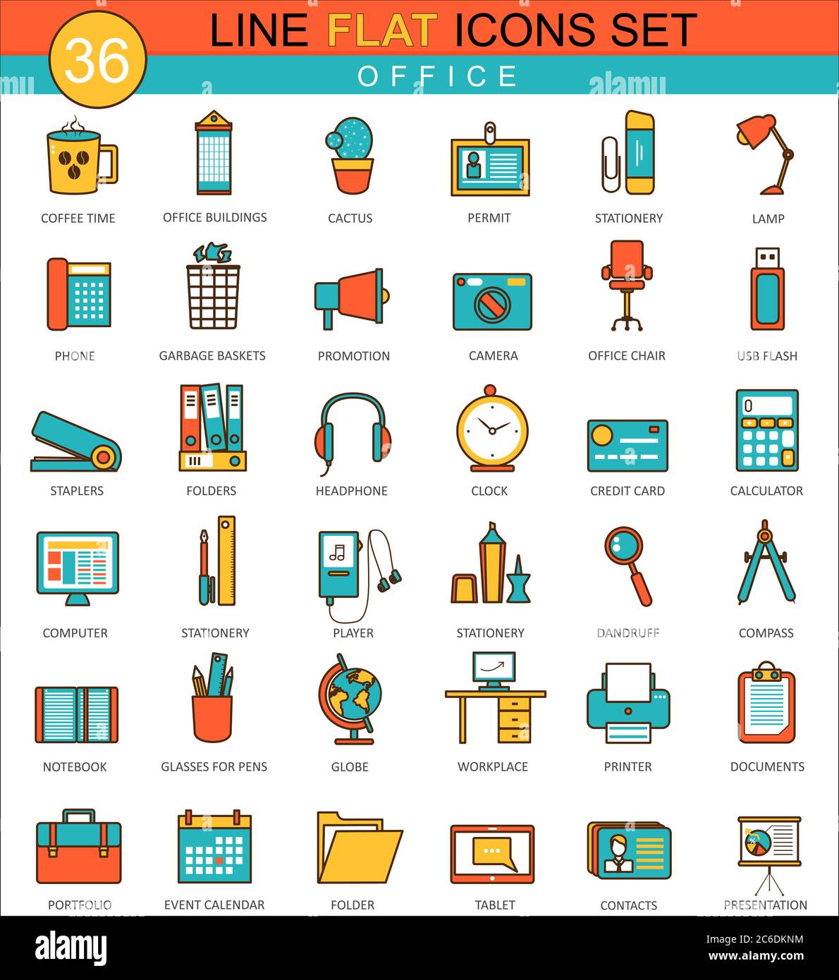 Vector Office flat line icon set. Modern elegant style design for web ...