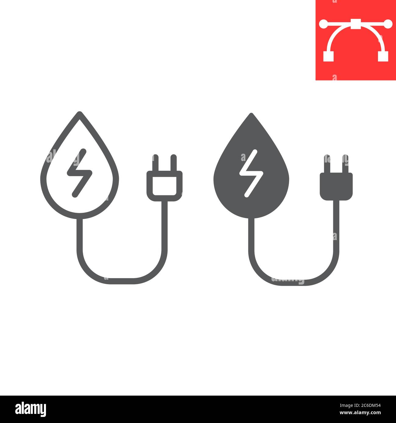 Hydropower line and glyph icon, energy and ecology, water energy sign ...