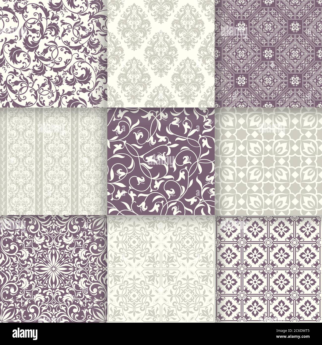 Set of 9 Vintage seamless damask patterns. Antique seamless background ...