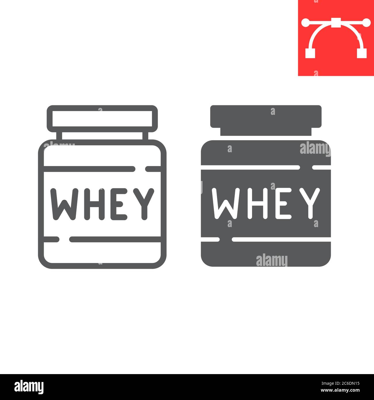 Whey protein line and glyph icon, fitness and diet, supplements sign ...