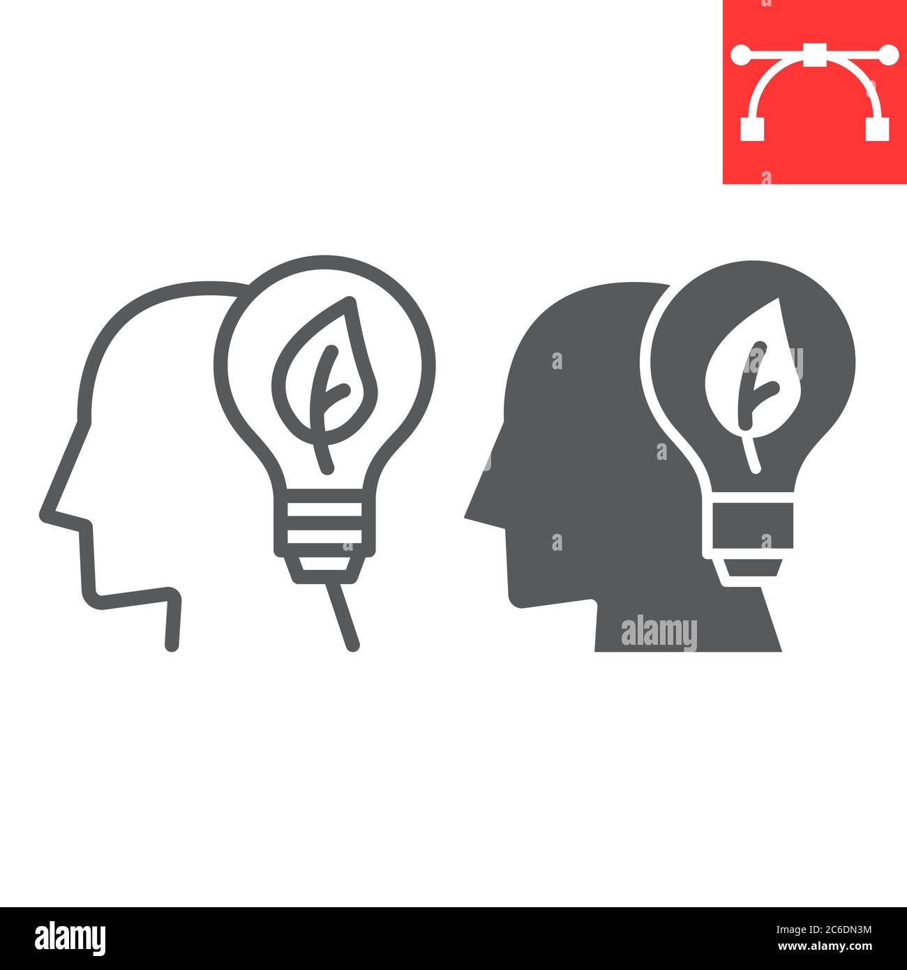 Think Green line and glyph icon, nature and ecology, green thinking ...