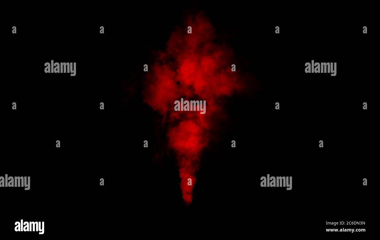 Red explosion chemistry experiment smoke on isolated black background ...