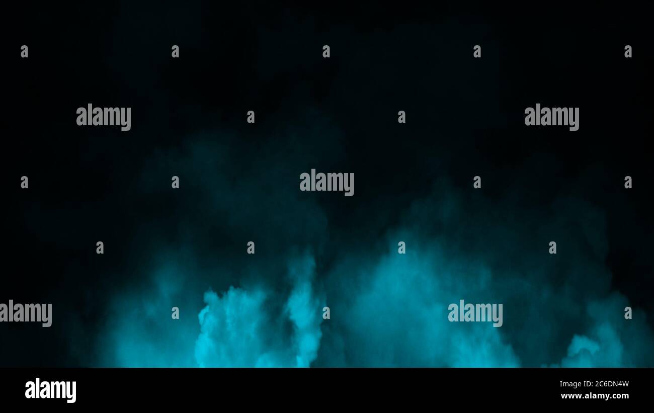 Paranormal blue mystic smoke on the floor. Fog isolated on black ...