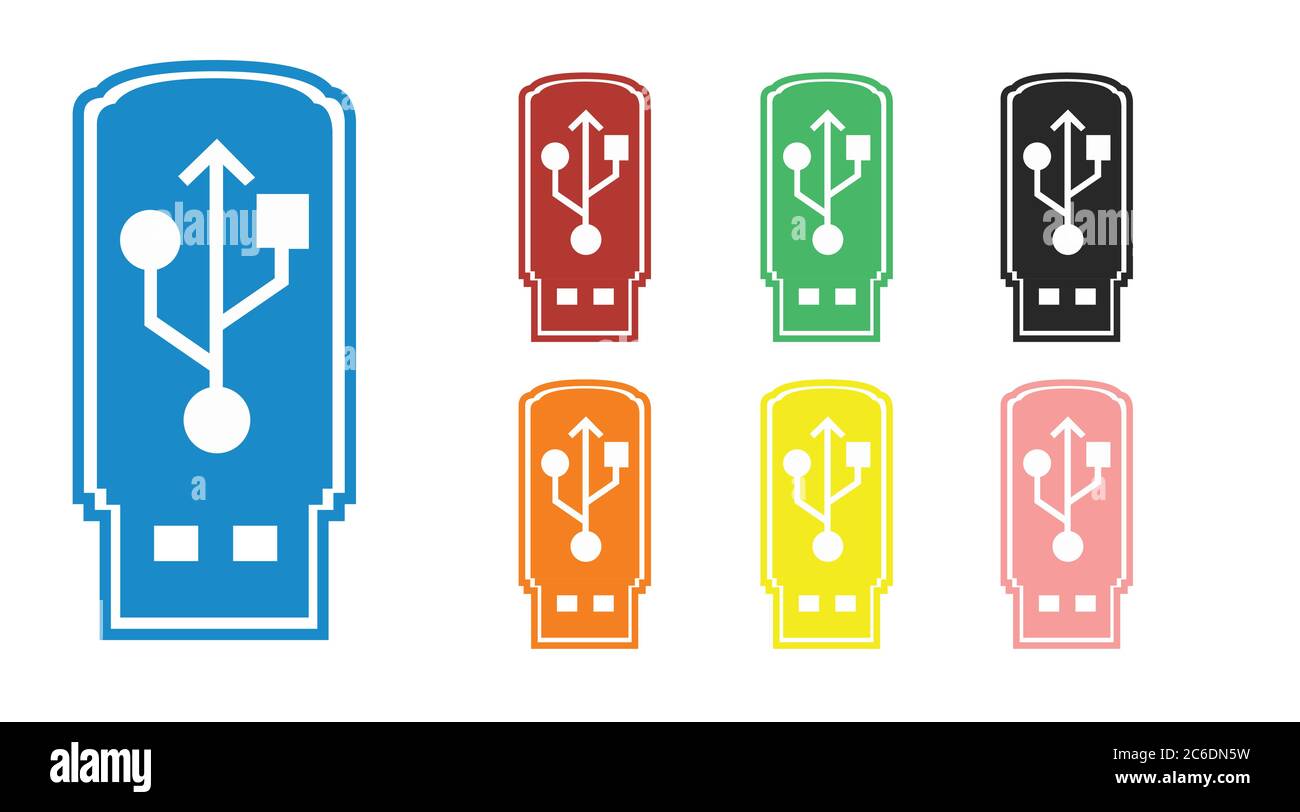 Vector Isolated Different Color Set of Flat USB device icon or ...