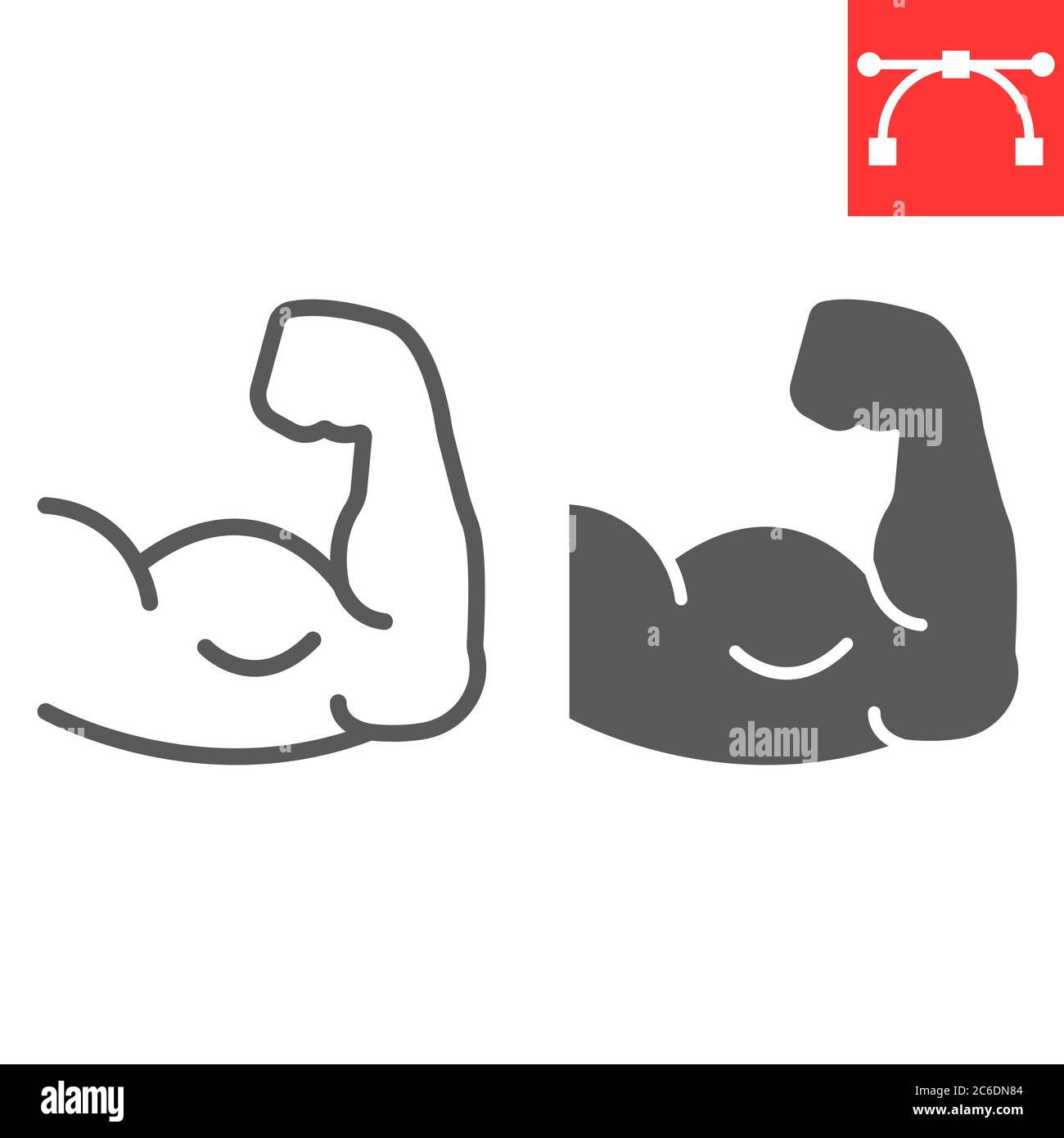 Arm muscle line and glyph icon, fitness and bodybuilder, biceps sign ...