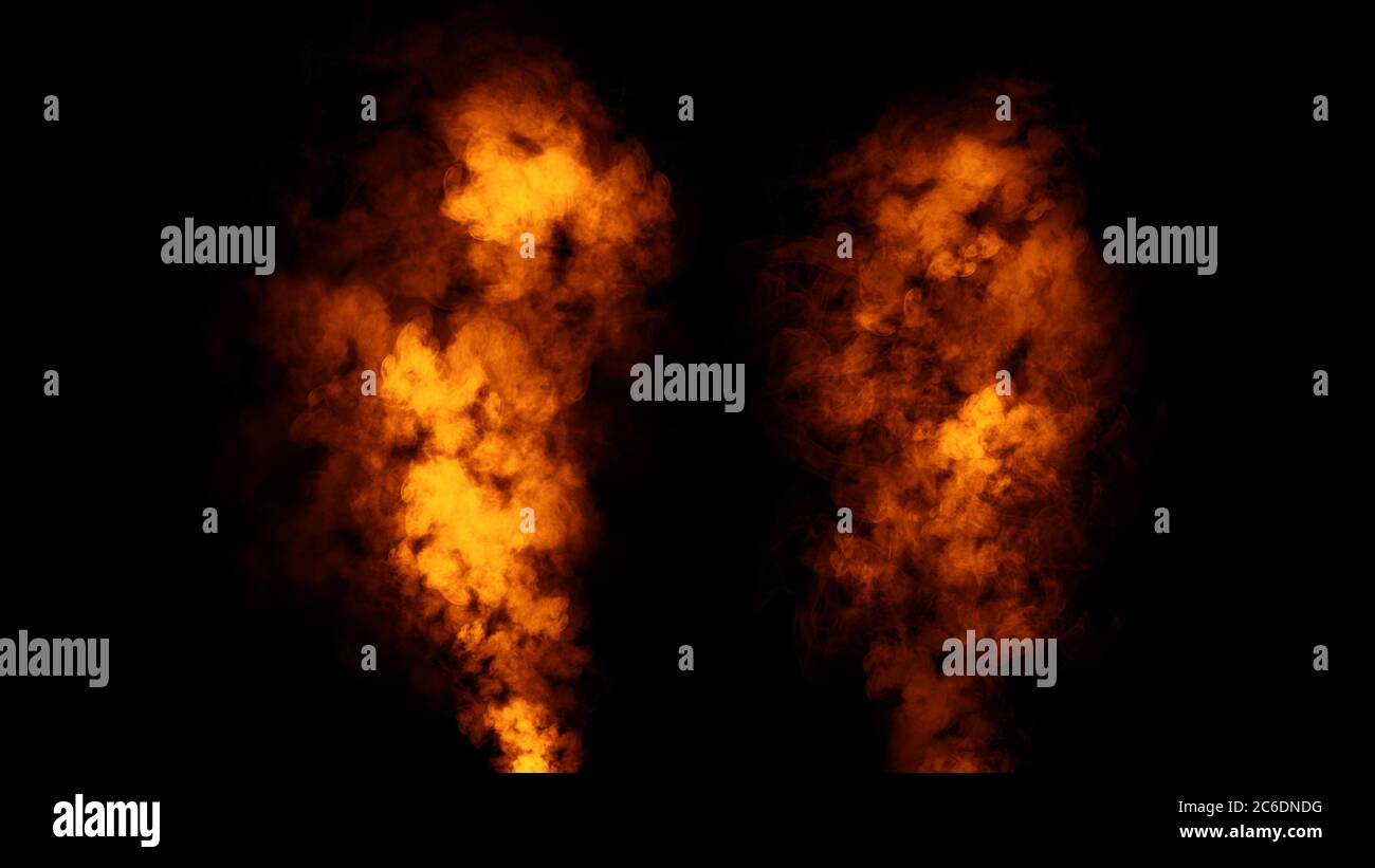 Fire explosion smoke on isolated black background. Abstract texture ...