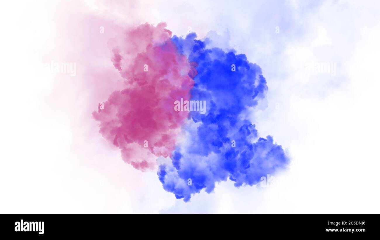 Dry ice explosion colorful red and blue smoke on isolate white ...