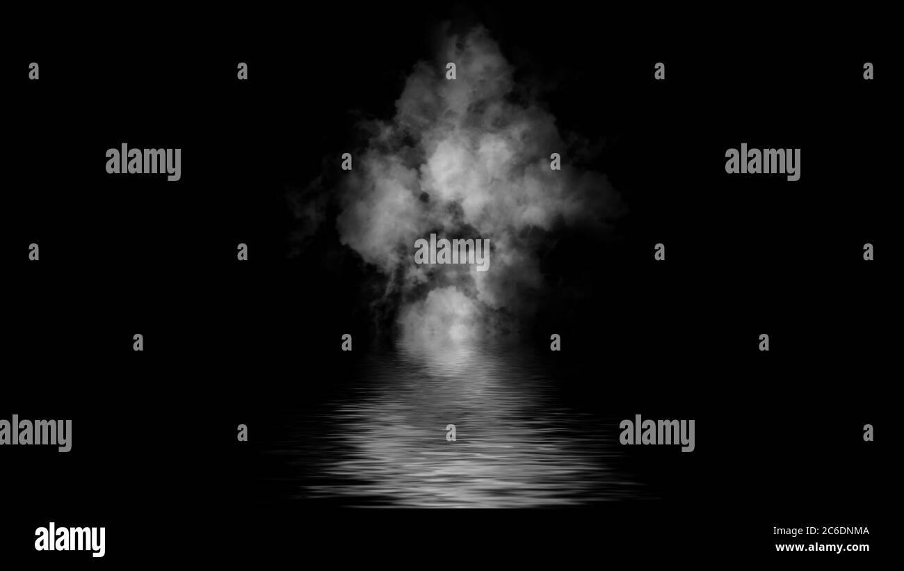 Smoke bomb with reflection in water. Mistery fog texture overlays ...
