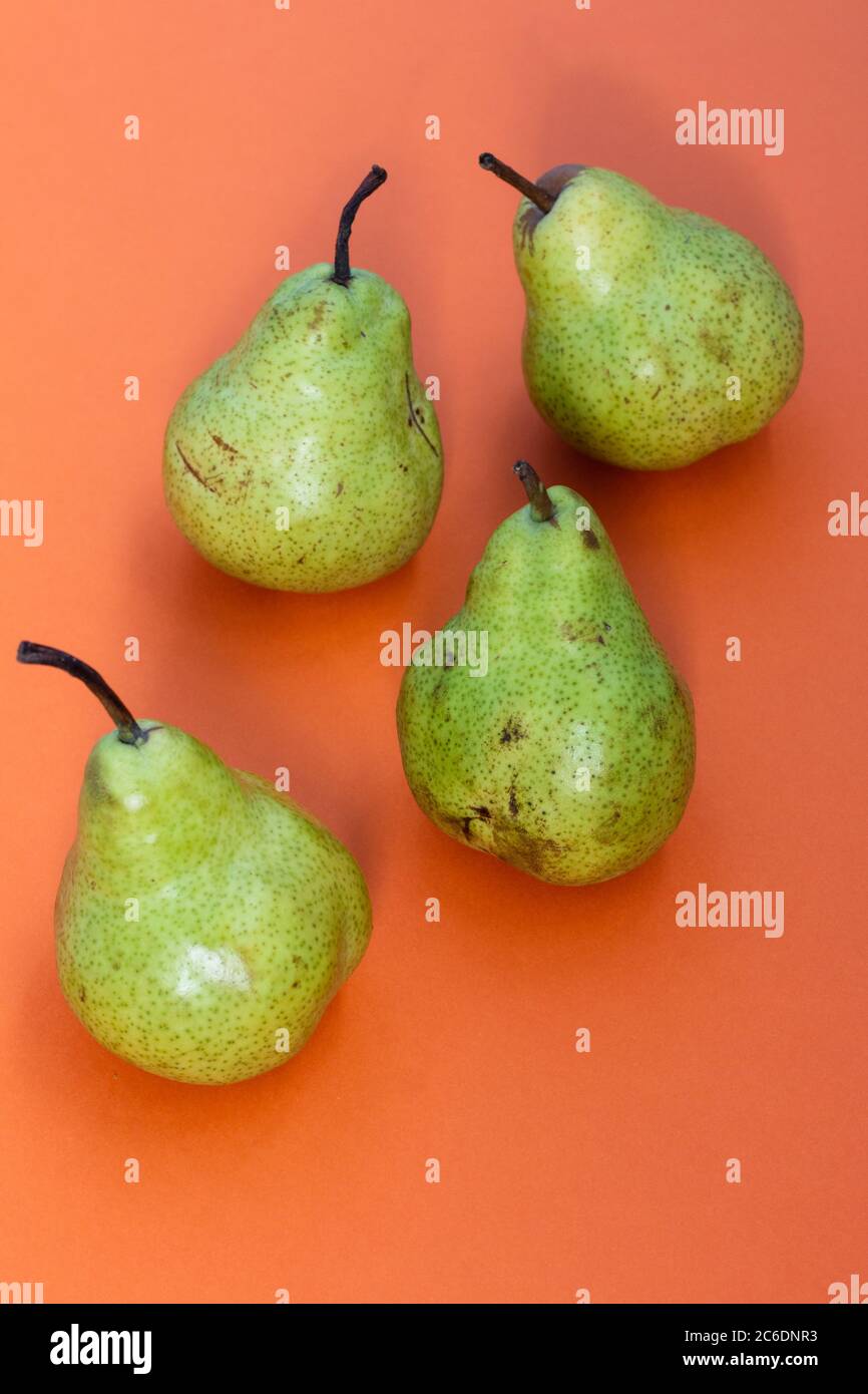 seamless repeating pattern of sweet fresh green pear on orange ...