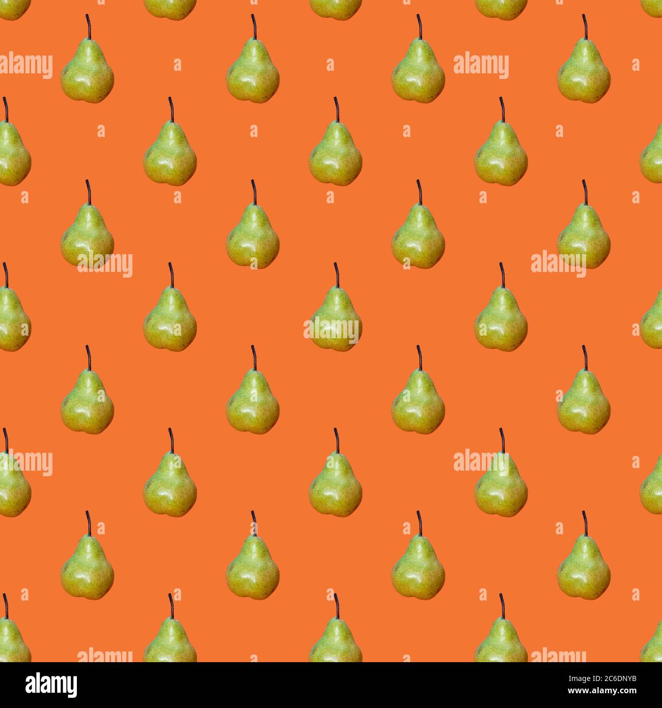 seamless repeating pattern of sweet fresh green pear on orange ...