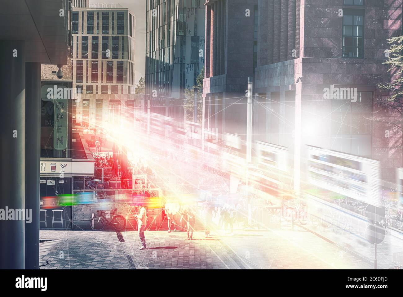 IOT, communication network concept. Smart city. 5G, city, artificial ...