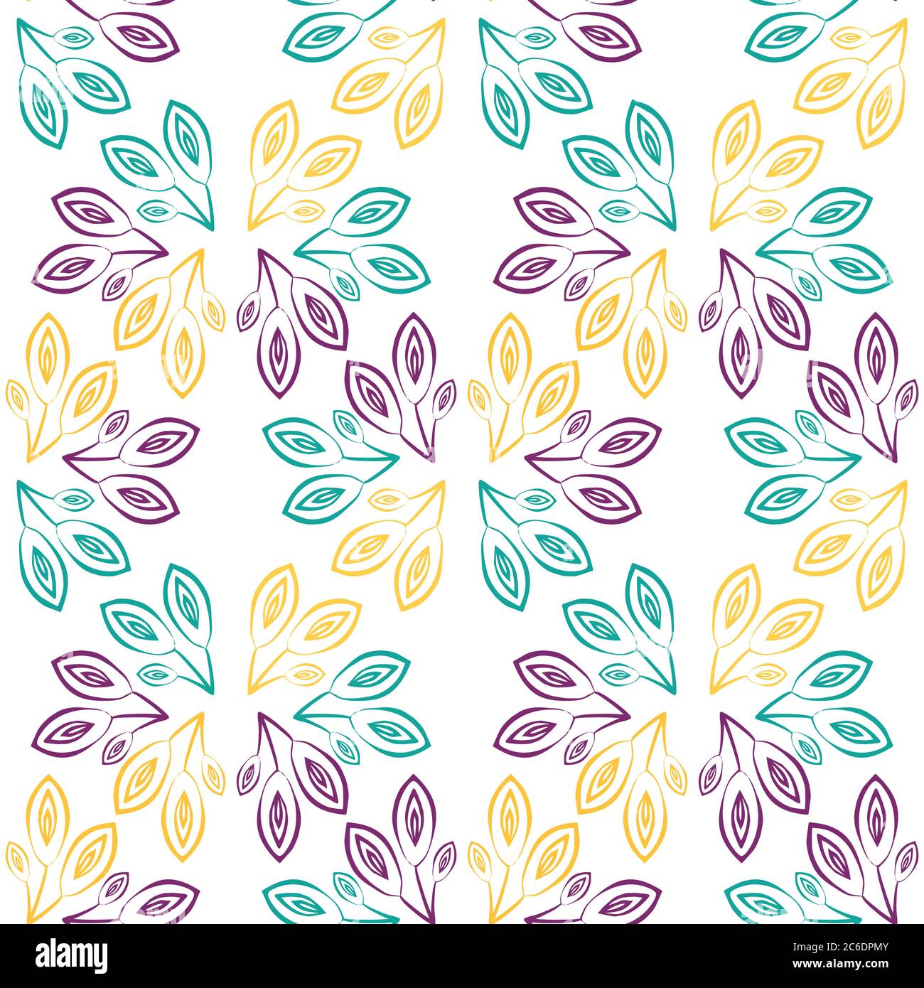 Vector gold, blue, purple outline leaves seamless pattern background ...