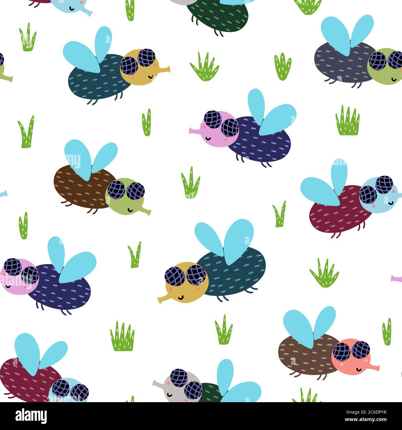 Cute fly seamless pattern. Nature background with funny insect Stock ...