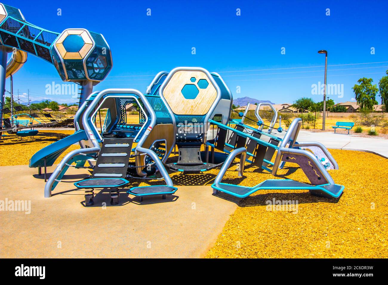 Futuristic Children's Playground Equipment At Free Public Park Stock ...