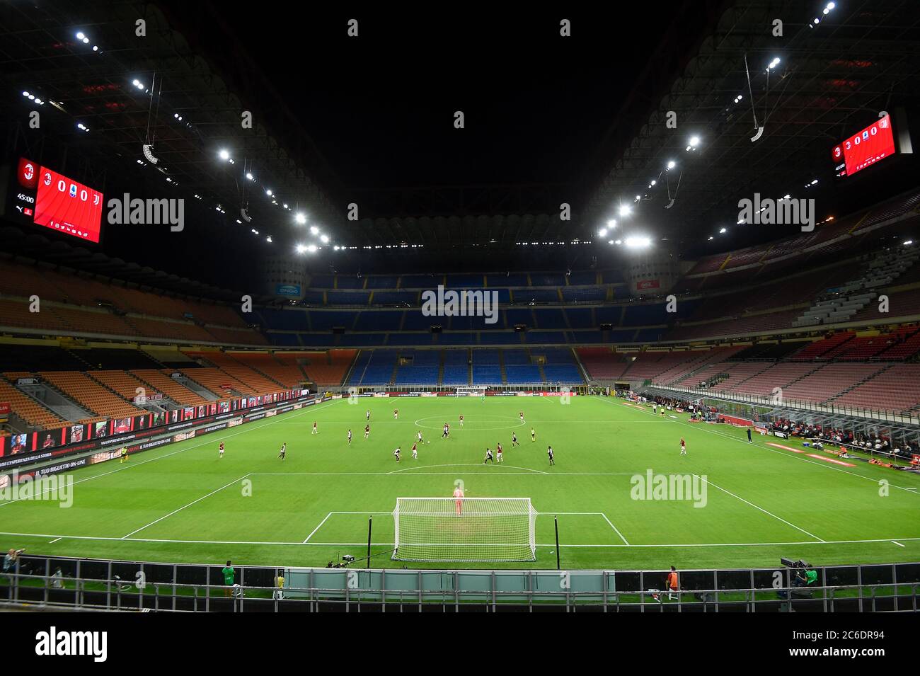Milan, Italy - 07 July, 2020: General view of empty seats at the stadio ...