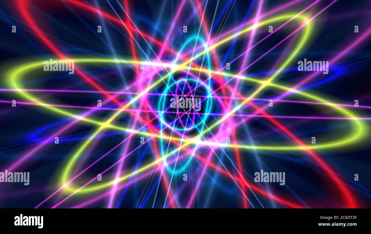 Glowing atom structure with light laser ring Stock Photo - Alamy