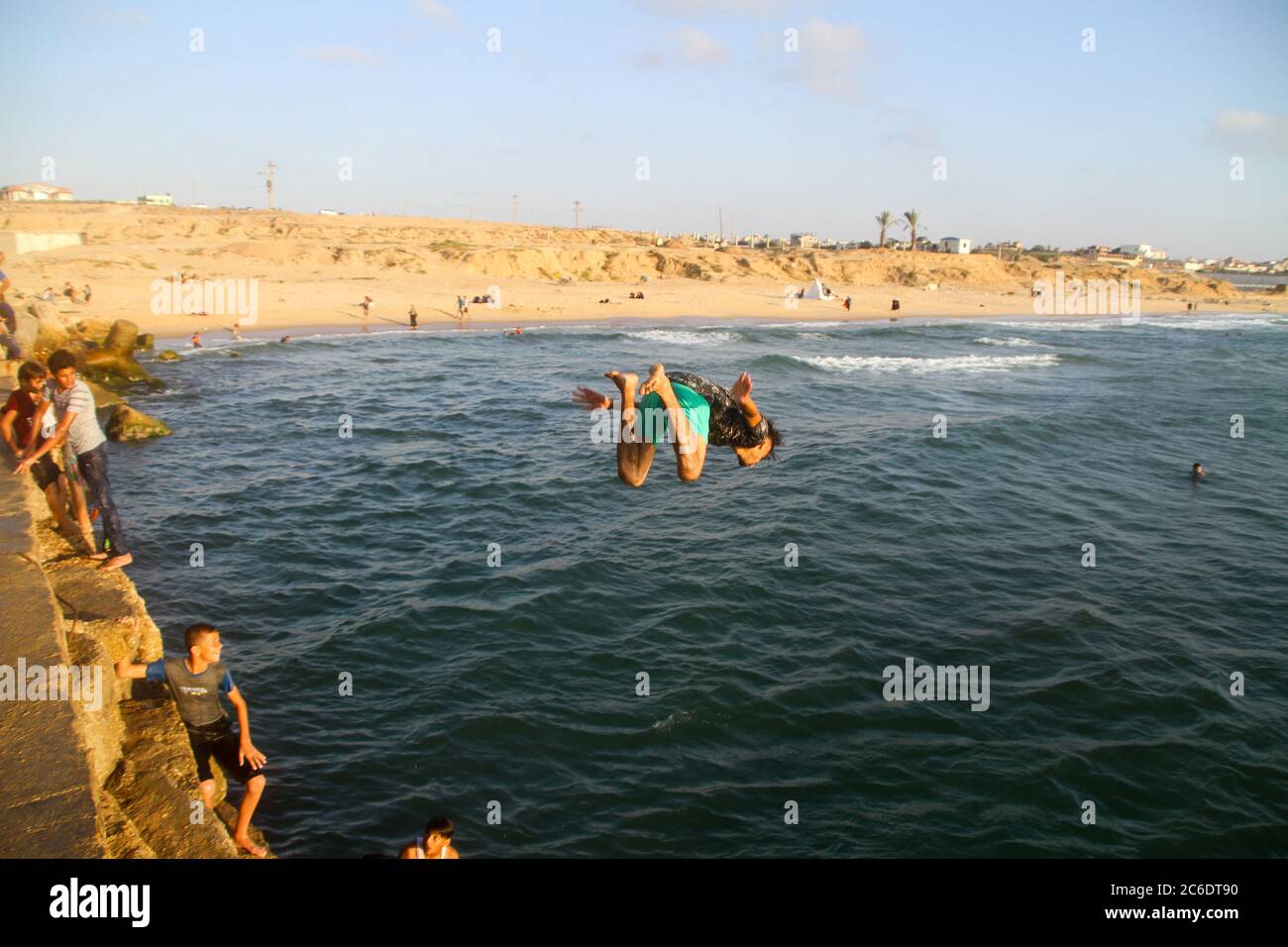 July 8, 2020: Gaza, Palestine. 08 July 2020. Palestinians enjoy ...