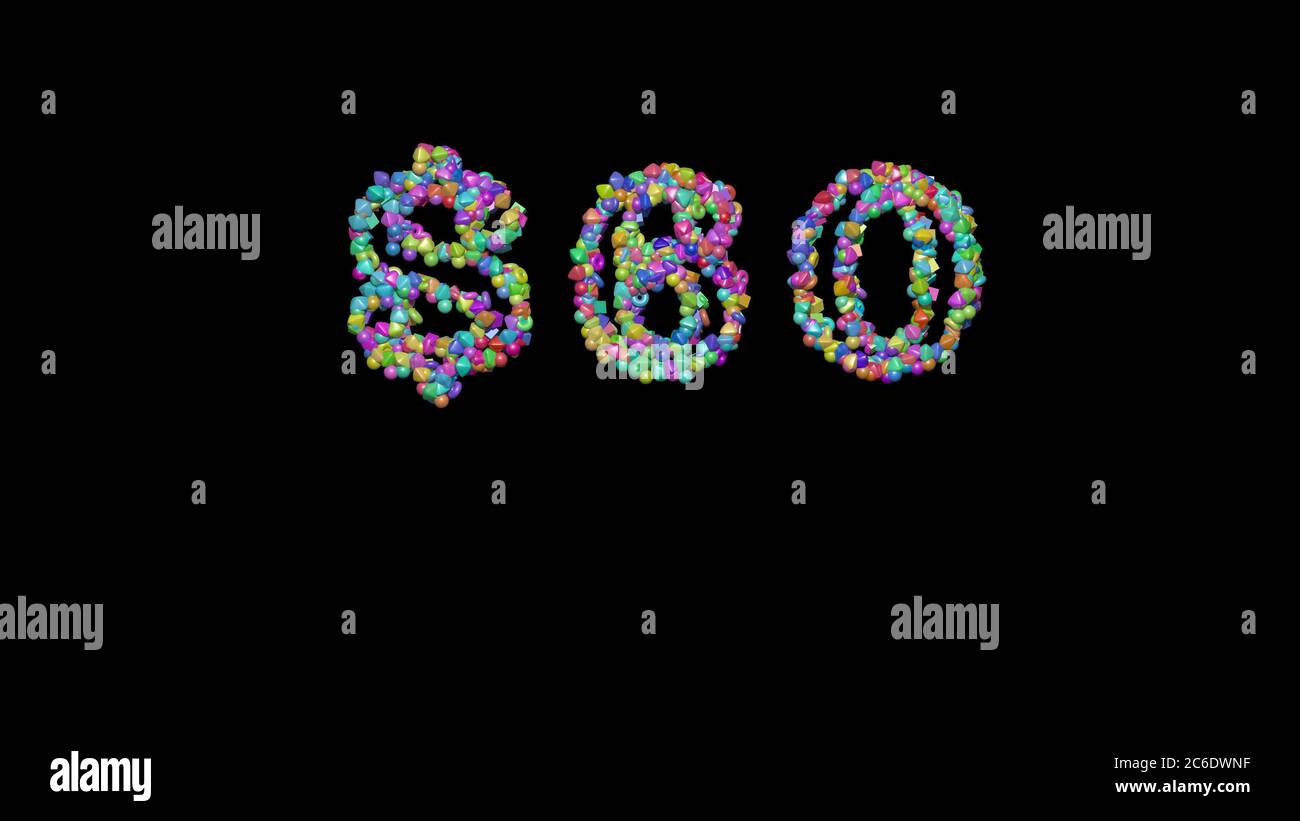 $: 3D illustration of the text made of small objects over a black ...