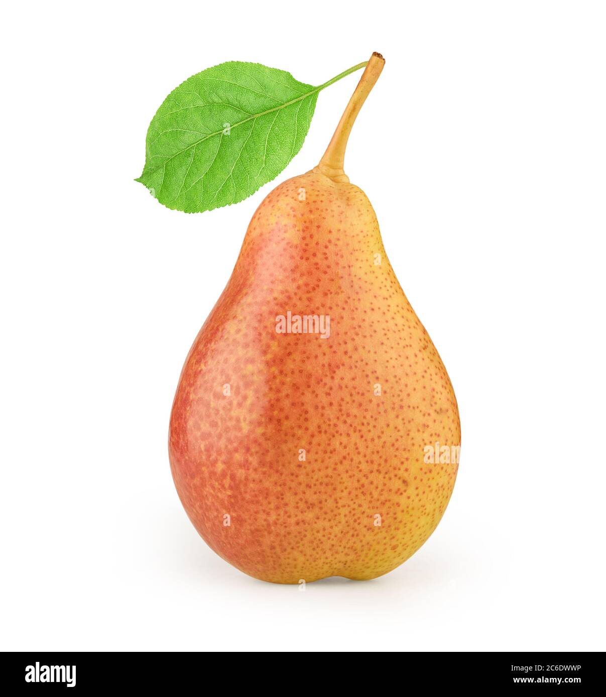 Pear isolated on white background. One whole fruits with green leaf ...