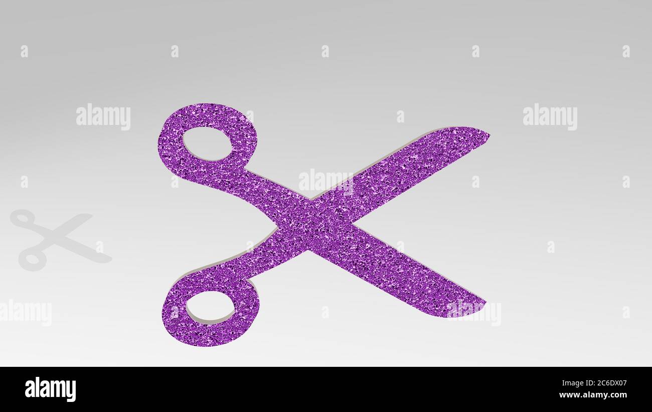 scissor sign made by 3D illustration of a shiny metallic sculpture on a ...