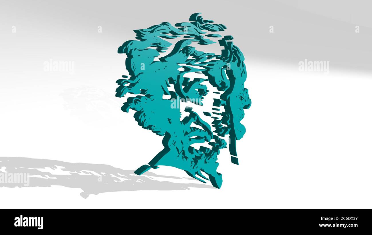 ANGRY MAN stand with shadow. 3D illustration of metallic sculpture over ...