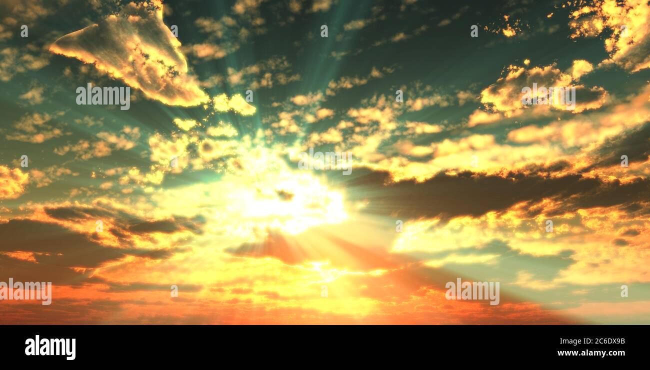 Sunset / sunrise with clouds, light rays and other atmospheric effect ...