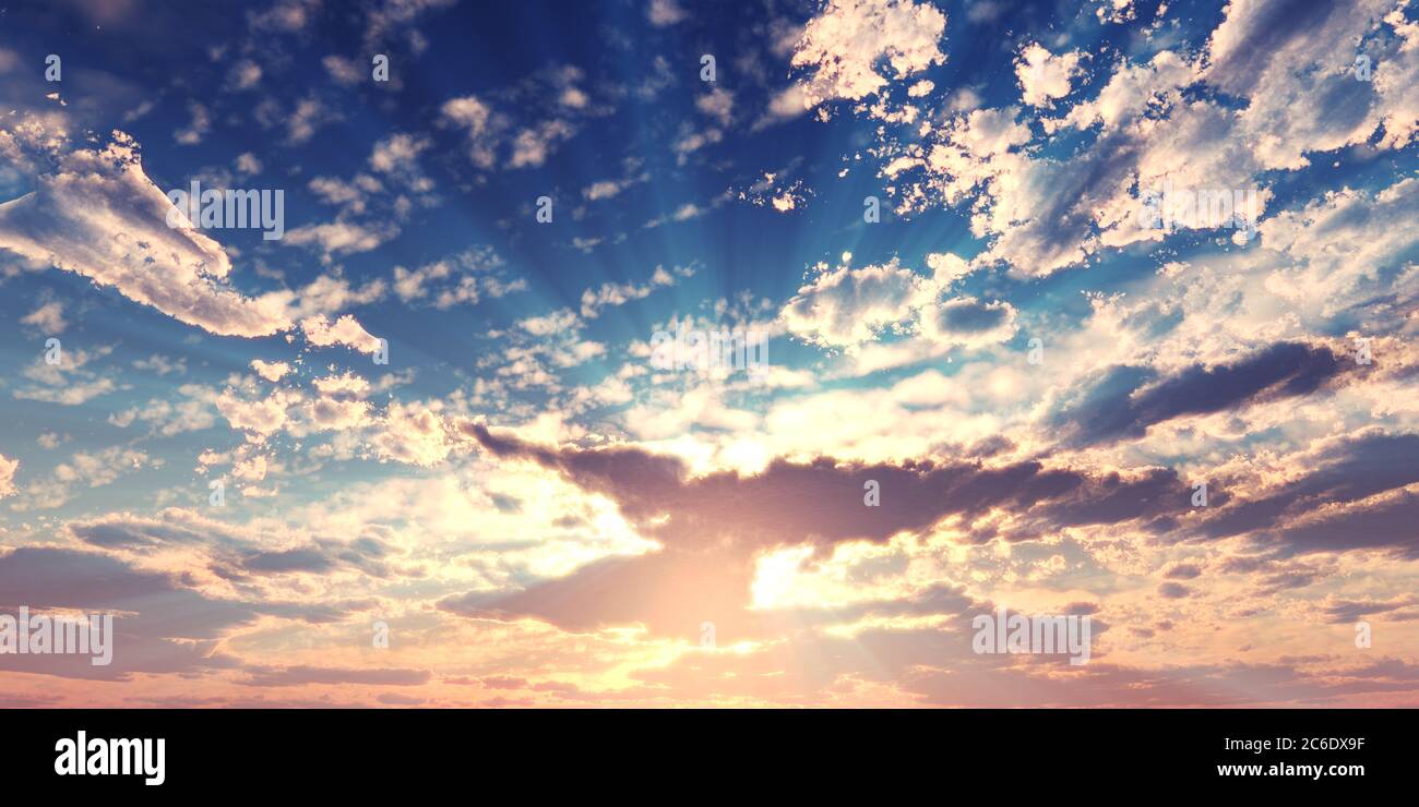 Sunset / sunrise with clouds, light rays and other atmospheric effect ...