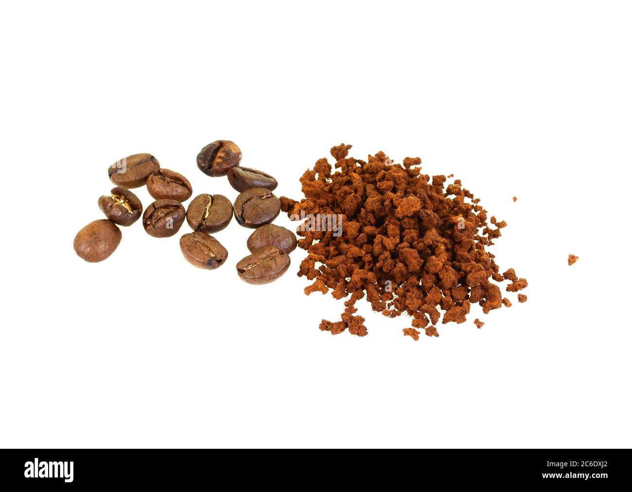 Instant Coffee powder and beans isolated on white background Stock ...