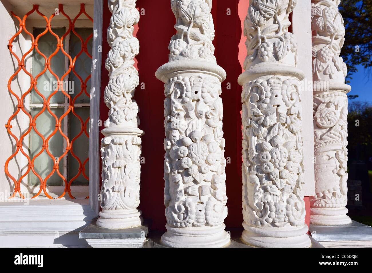 Detail of the decoration of the Orthodox Church. Carved pillars on the ...
