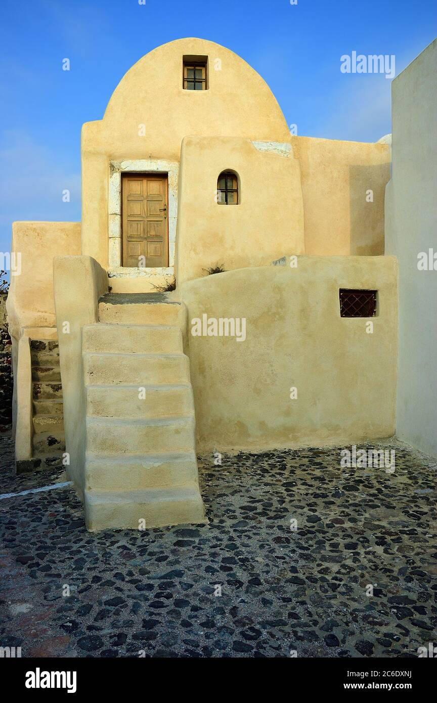 Typical ancient architecture of houses on the island of Santorini in ...