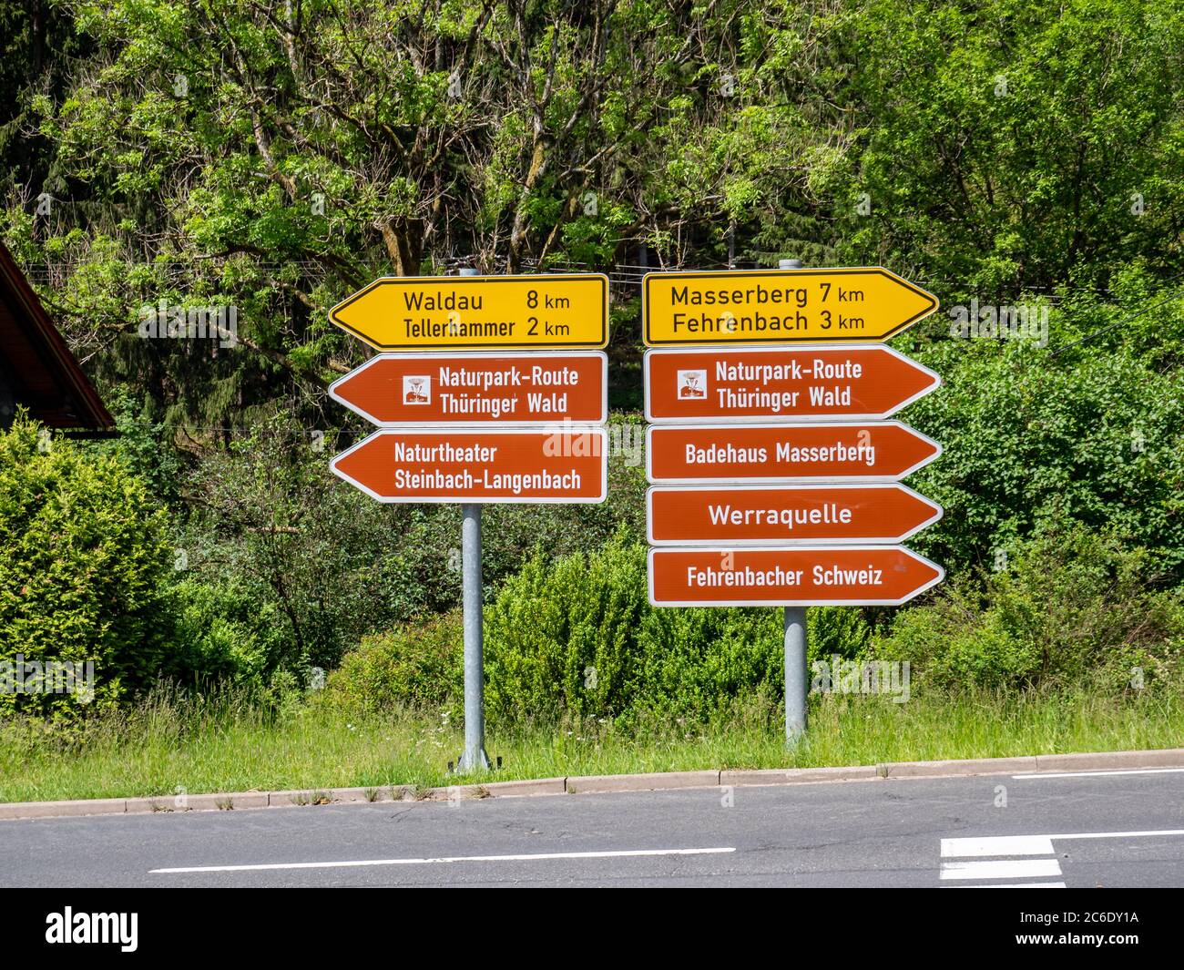 Signpost in the Thuringian Forest Nature Park in Germany Stock Photo ...