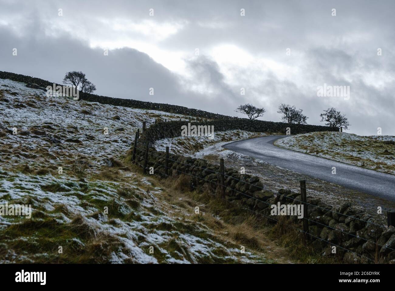 A cold and desolate road near Slemish mountain in Co. Antrim, Northern ...