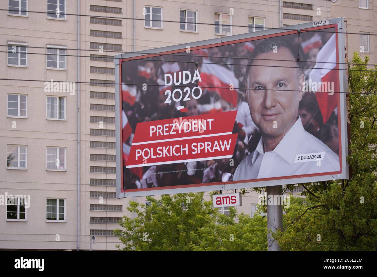 A billboard advertising the campaign of incumbent Andrzej Duda is seen ...