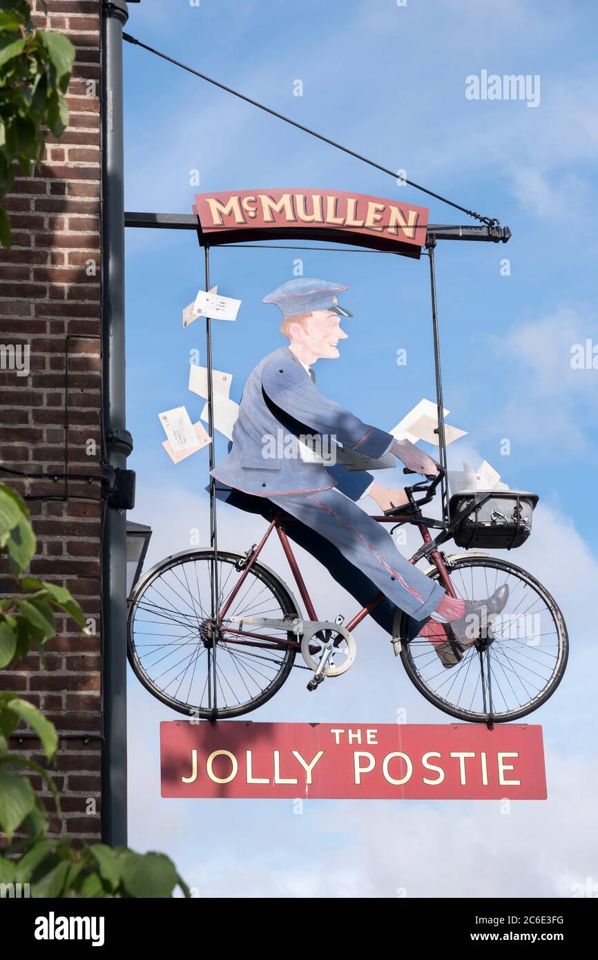 The Jolly Postie pub sign hanging up outside the old Post Office which ...