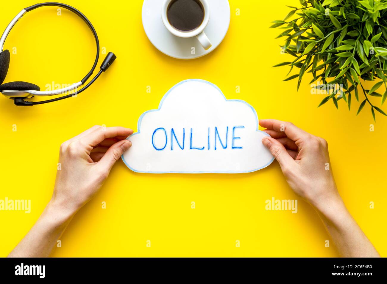 Cloud networking online internet concept. Paper bubble in hands top ...