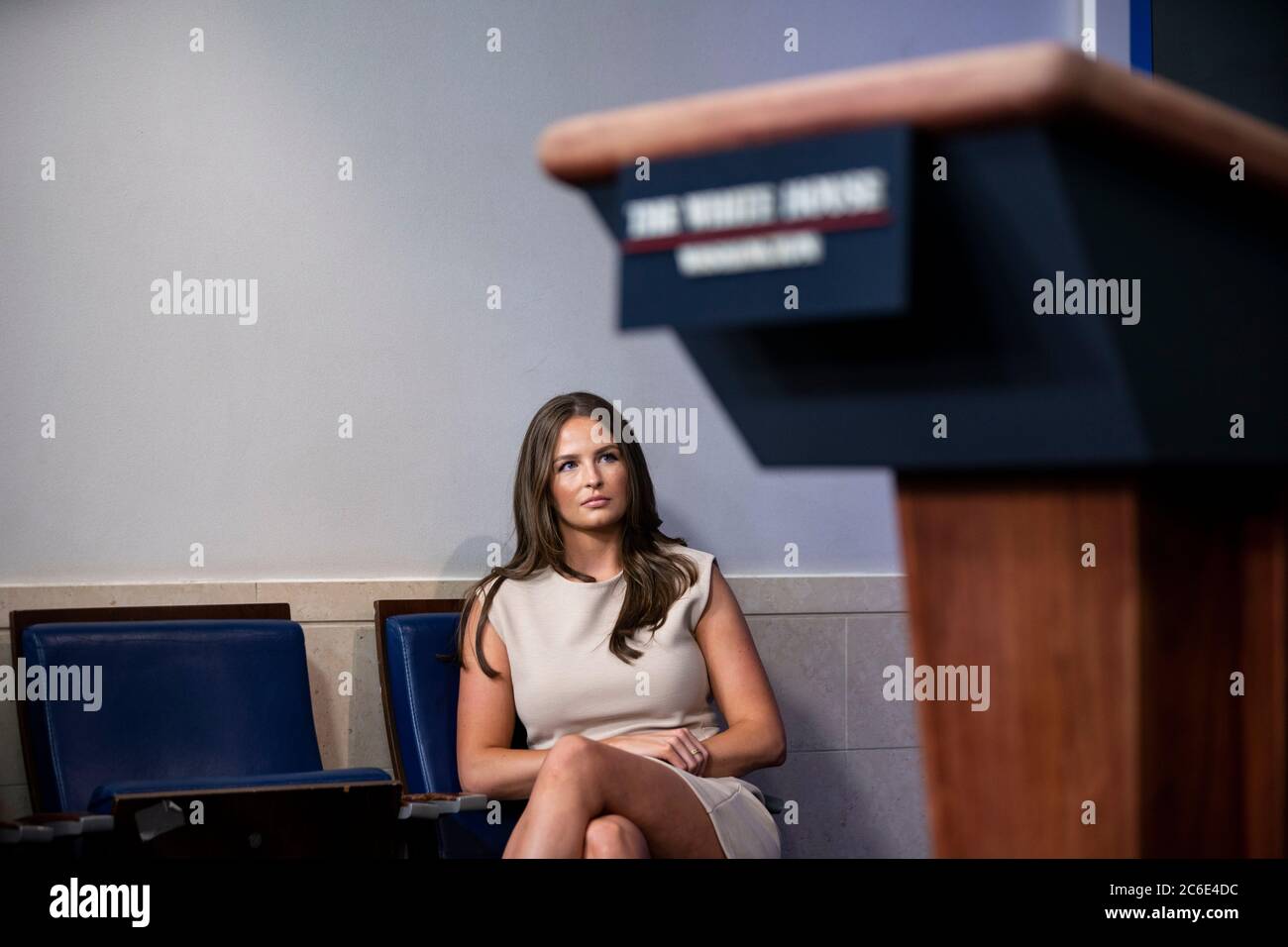 Margo Martin, White House press assistant, listens during a news ...